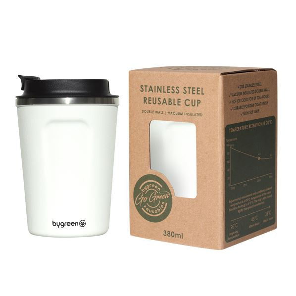 REUSABLE COFFEE CUP 380ML D/WALL - White